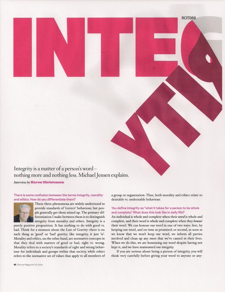 Reference (2009): Integrity–Without it Nothing Works – Public ...